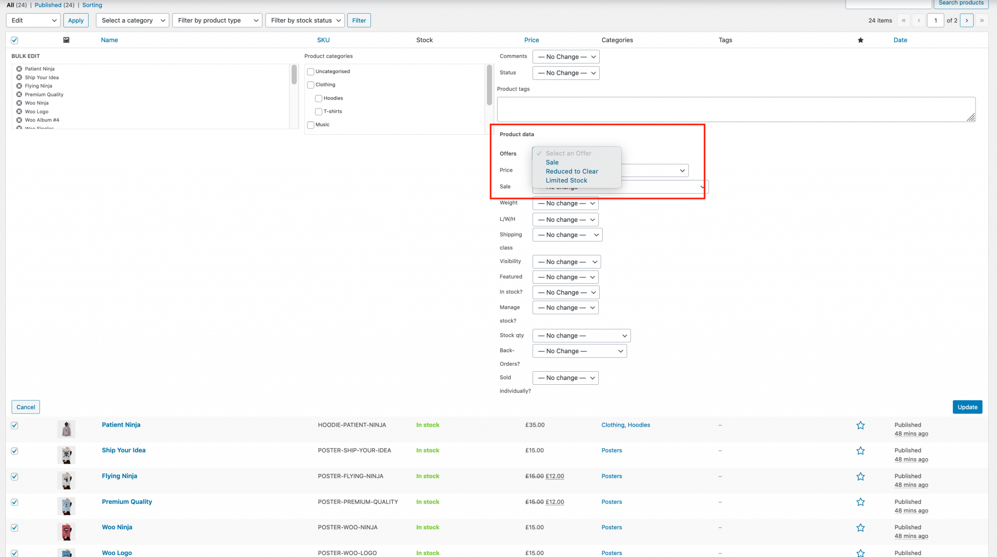 Creating custom bulk edit options in WooCommerce | Wibble Web Design & Development
