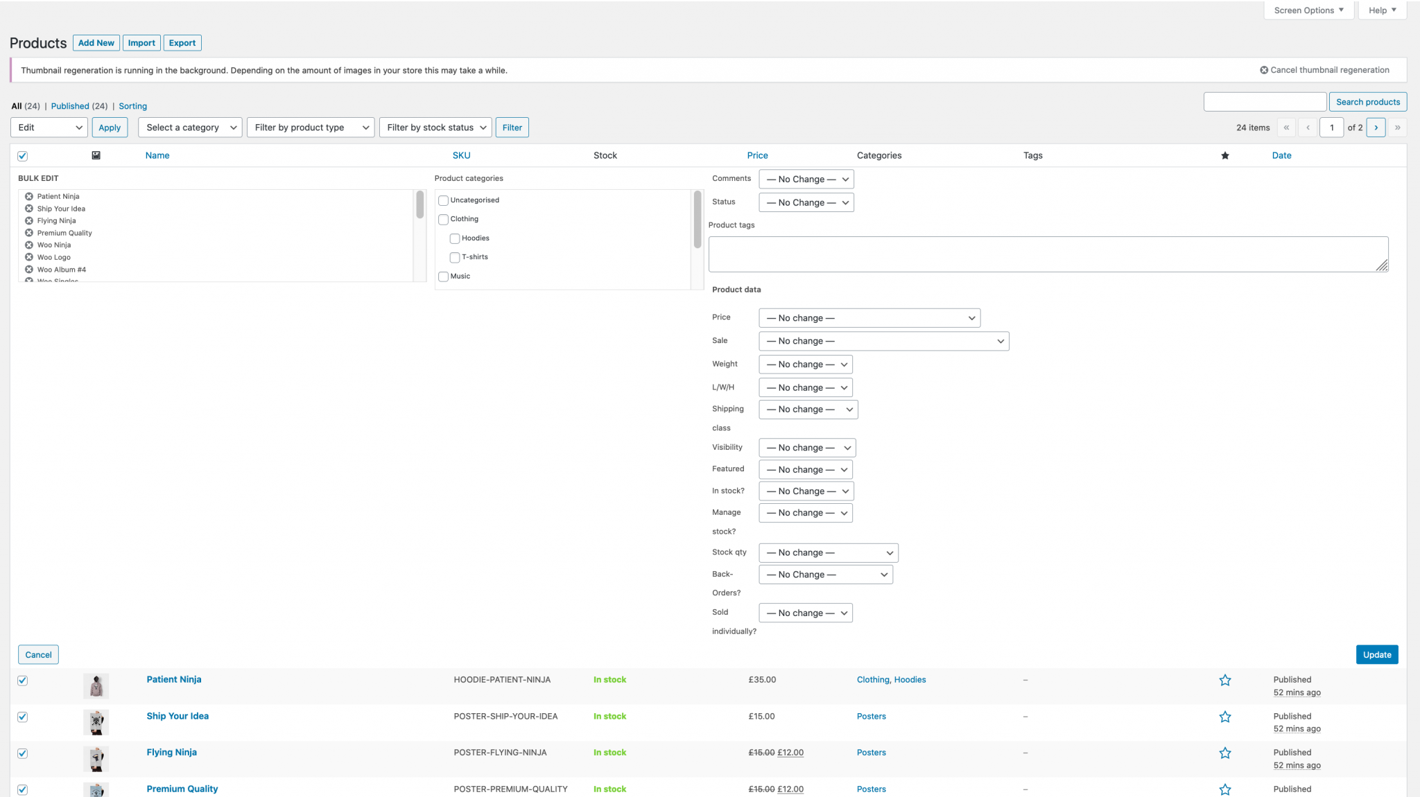 Creating custom bulk edit options in WooCommerce | Wibble Web Design & Development